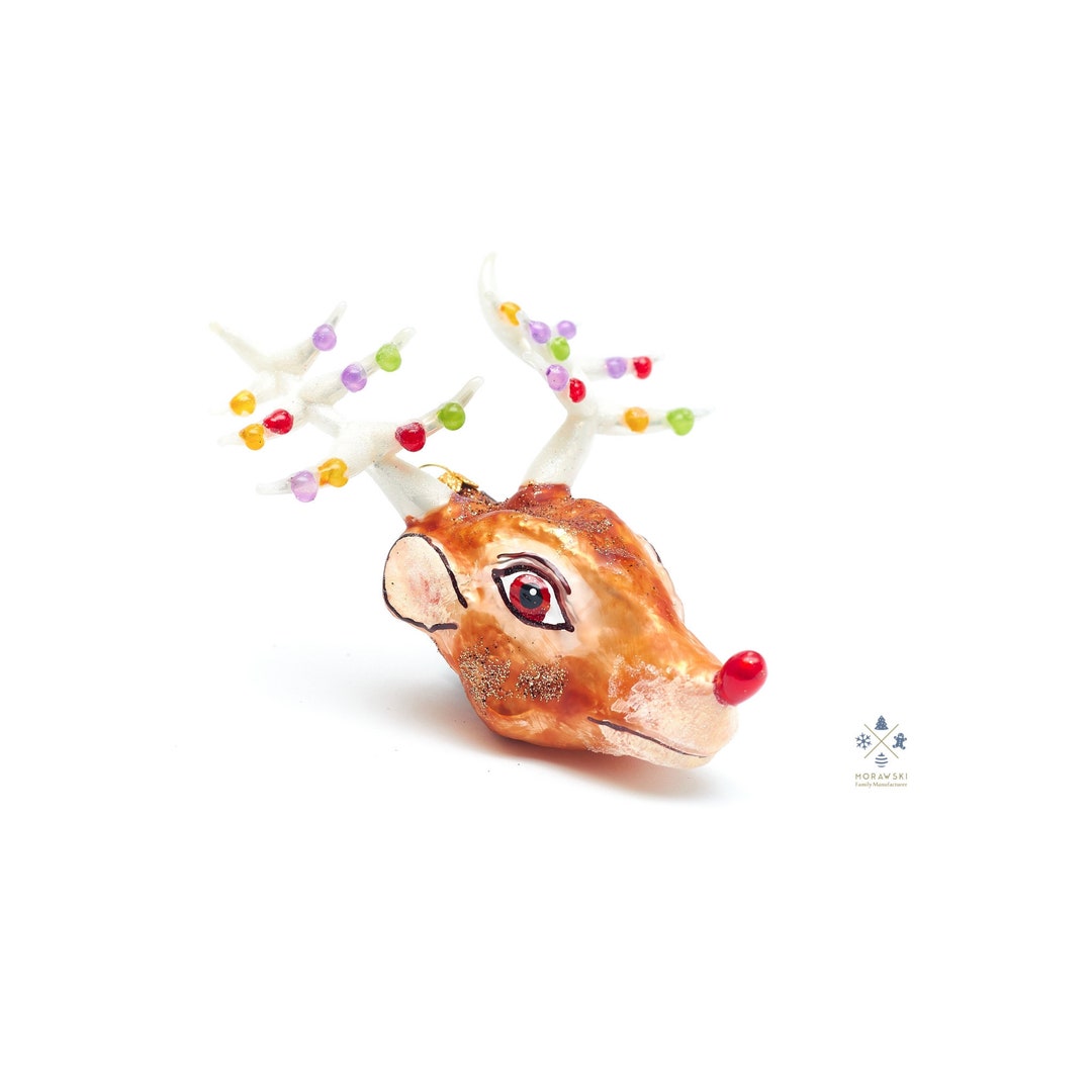 Glass Rudolf Reindeer Head With Baubles - Handmade, Glass Christmas ...