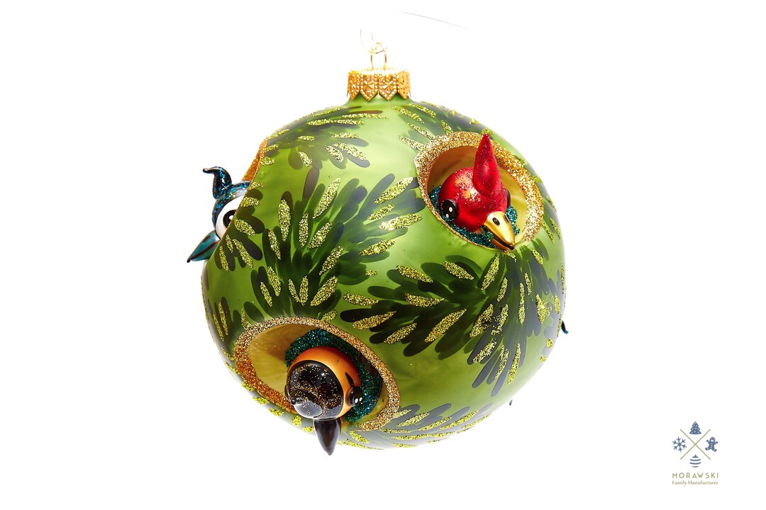 Glass Nest Ball With Birds - Handmade, Glass Christmas Ornament, Made ...