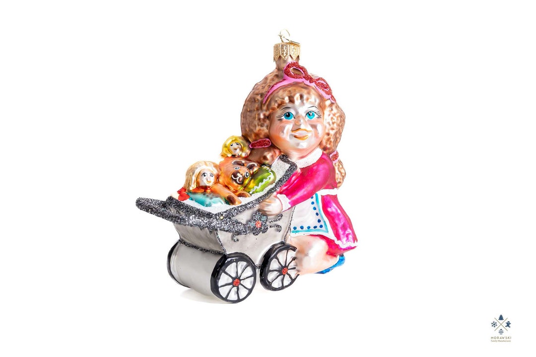 Glass Baby Girl With a Stroller, Christmas Ornament, Collectible Bauble ...