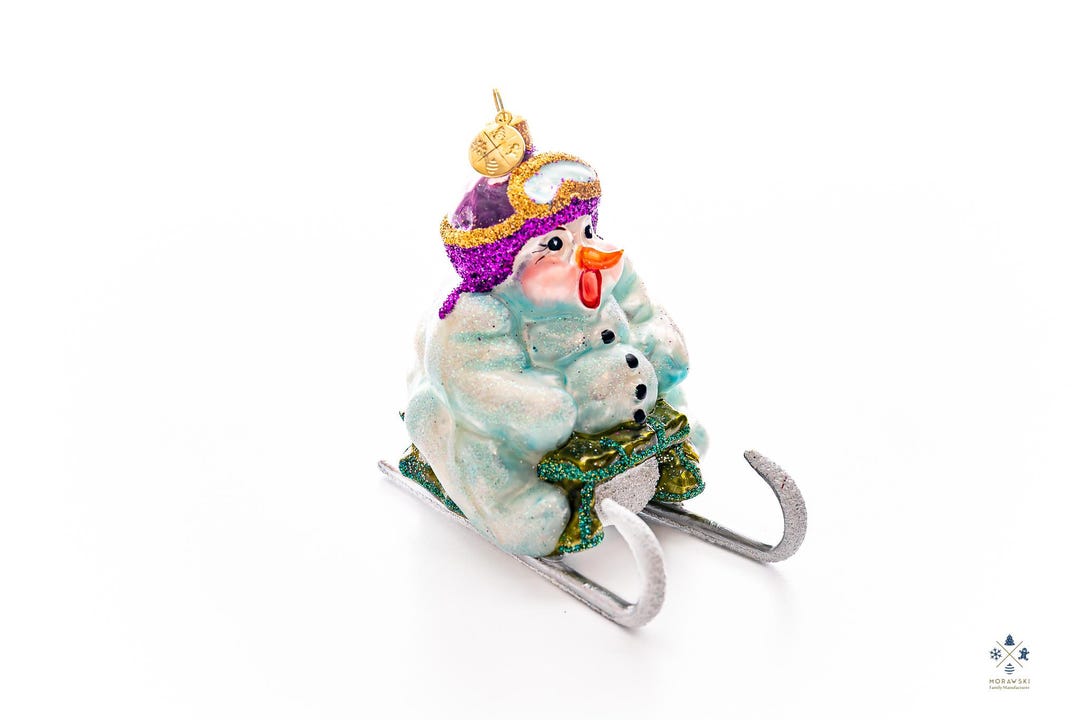 Glass Sleigh With Snowman - Handmade, Glass Christmas Ornament, Made in ...