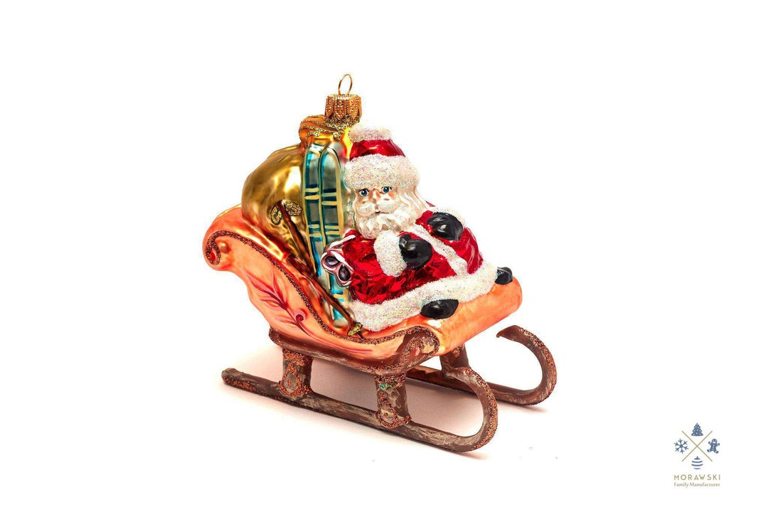 Glass Sleigh With Santa - Handmade, Glass Christmas Ornament, Made in ...