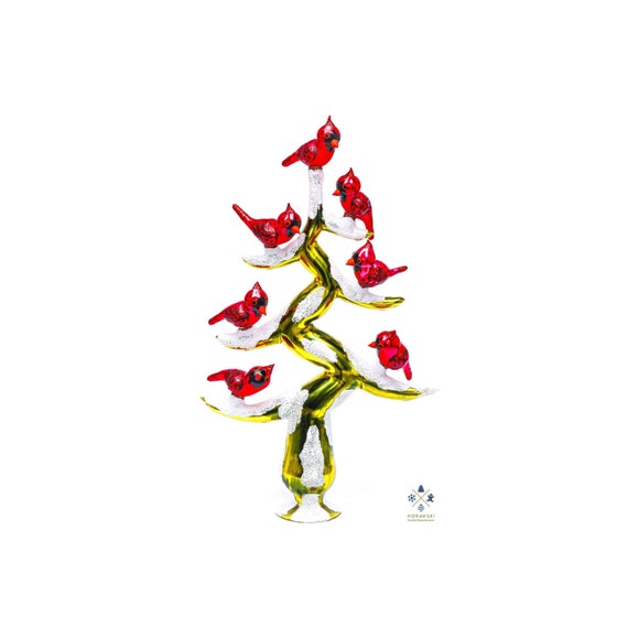 Tree Topper With Cardinals Glass Christmas Ornament Made in - Etsy