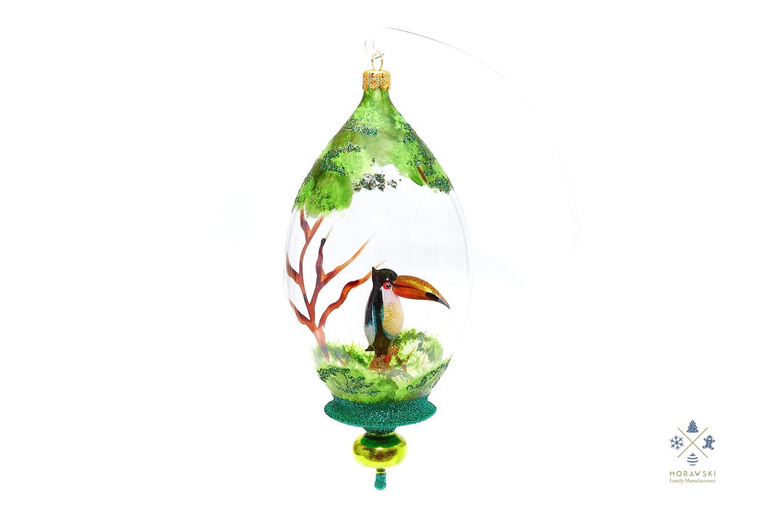 Glass Toucan Inside a Glass Globe - Handmade, Glass Christmas Ornament ...