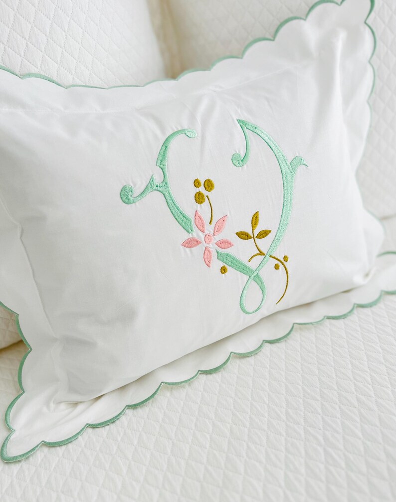 Embroidered Monogram Scalloped Pillow Sham: Nursery Decor - Etsy