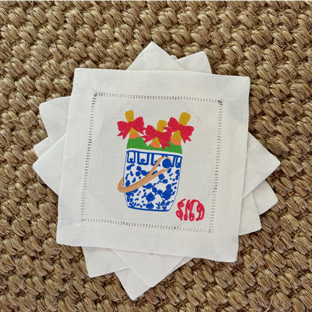 Chinoiserie Christmas Ice Bucket Monogramed Cocktail Napkin - Etsy
