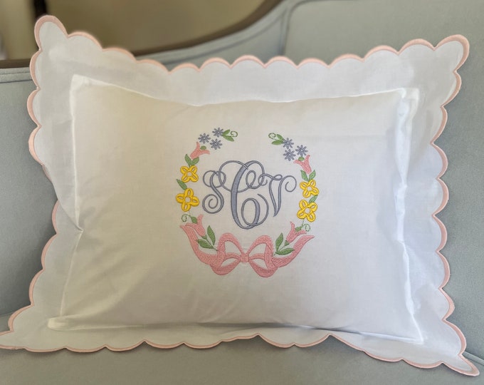 Monogrammed Baby Boudoir Sham/embroidered Scalloped Boudoir Sham/baby ...