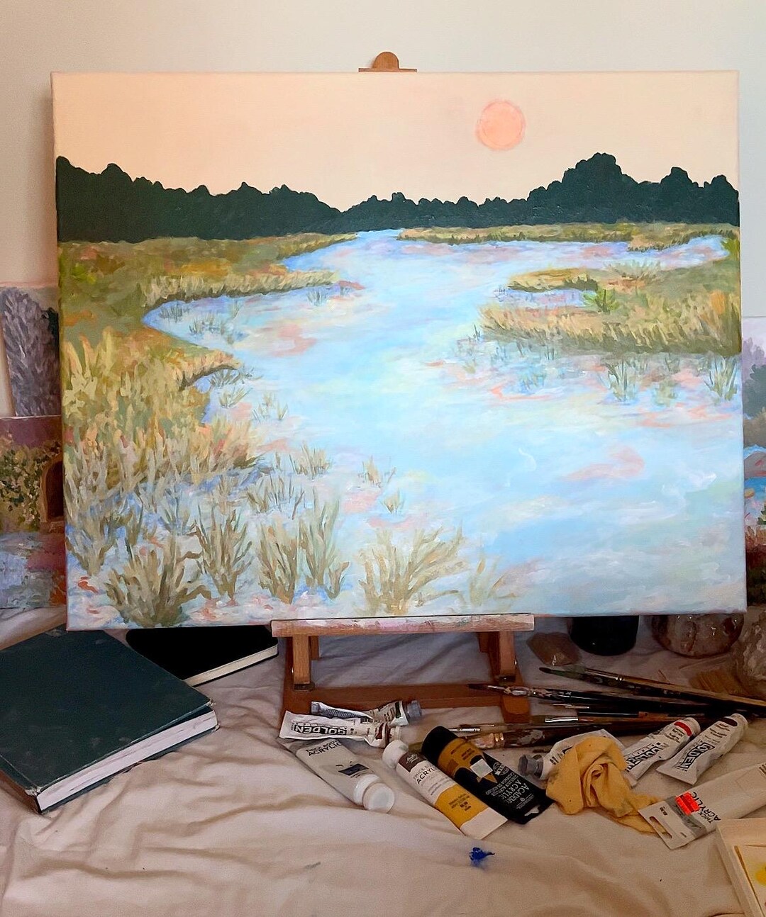 Colorful Marsh Painting: Coastal Landscape Acrylic Art - Etsy