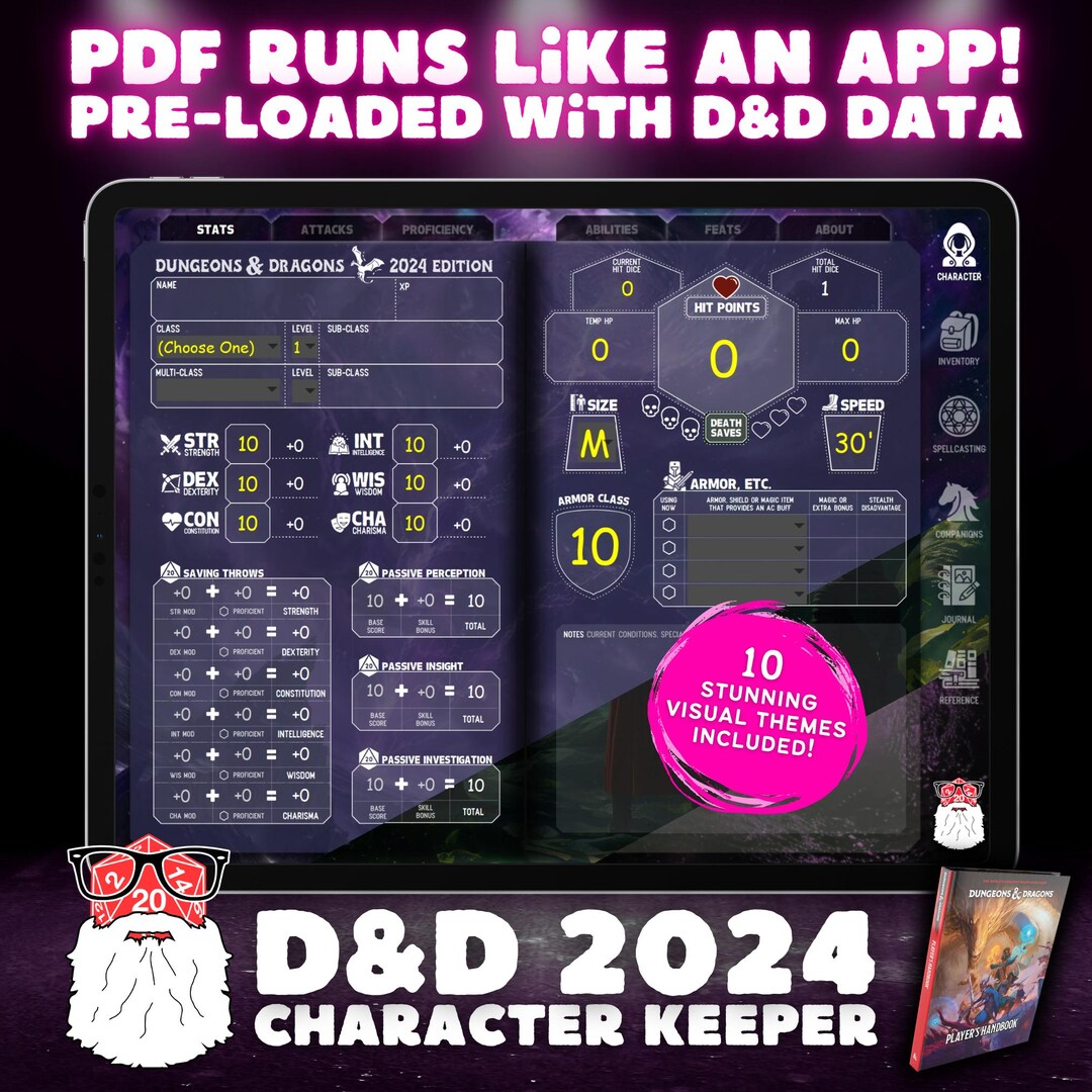 Dnd 2024 Digital Character Keeper (dark Themes) | Smart PDF Works Like ...