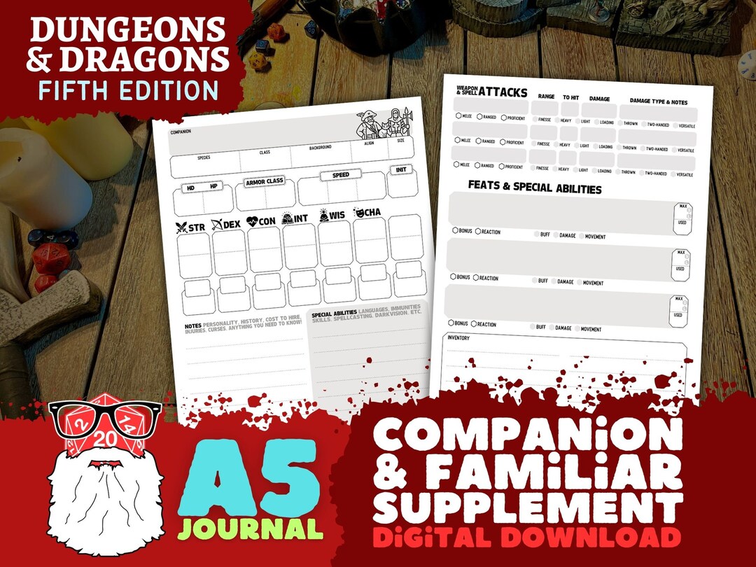 Dnd 5e Companions & Familiars Supplement to Character Journal for ...