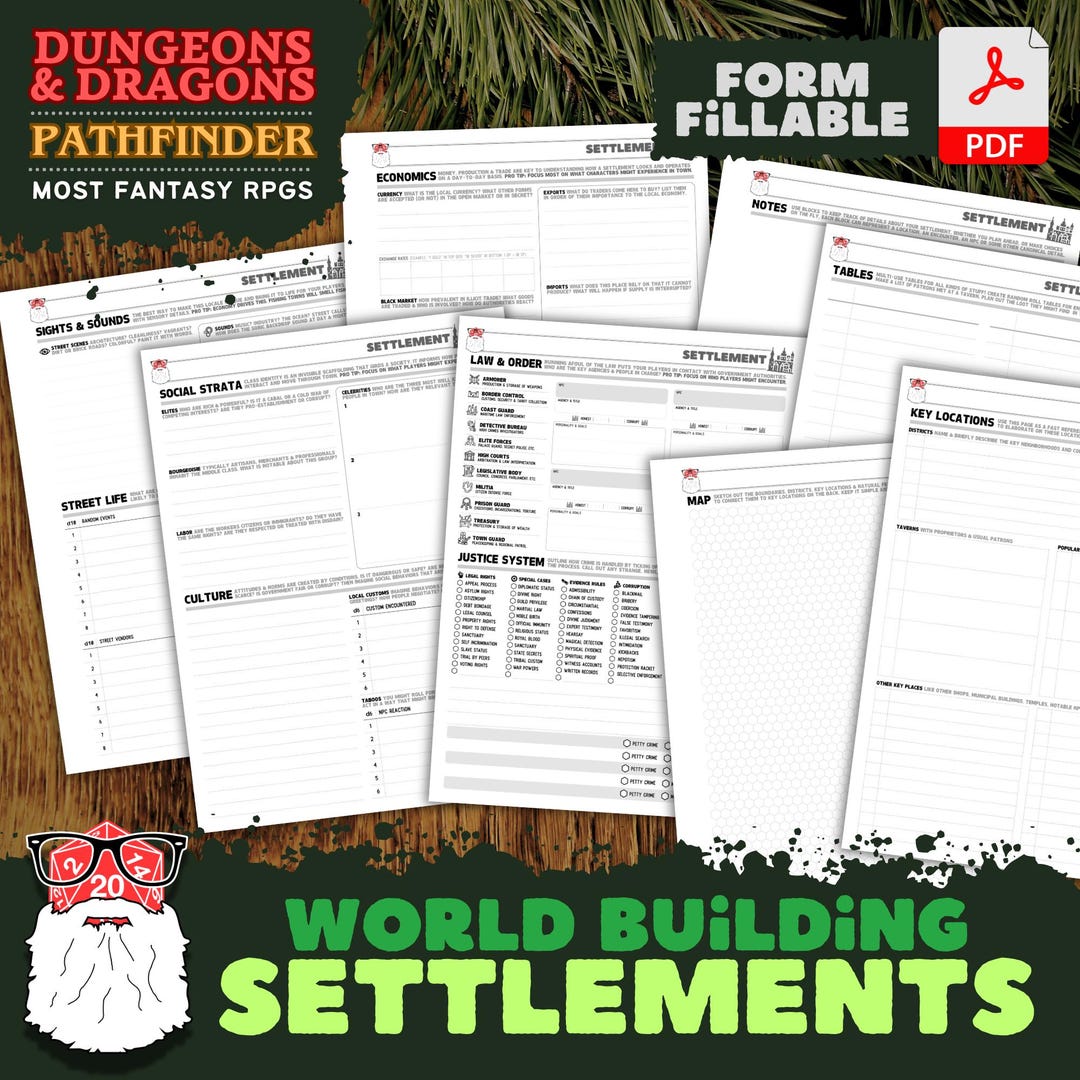 Dnd Settlement Builder: RPG Worldbuilding Template (fillable PDF) - Etsy
