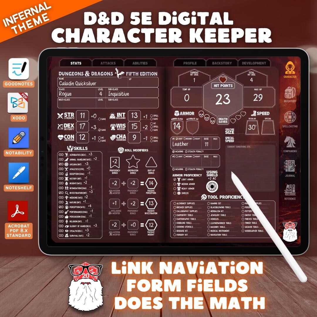 Dnd 5e Digital Character Keeper Character Sheet Journal W Spell Cards ...