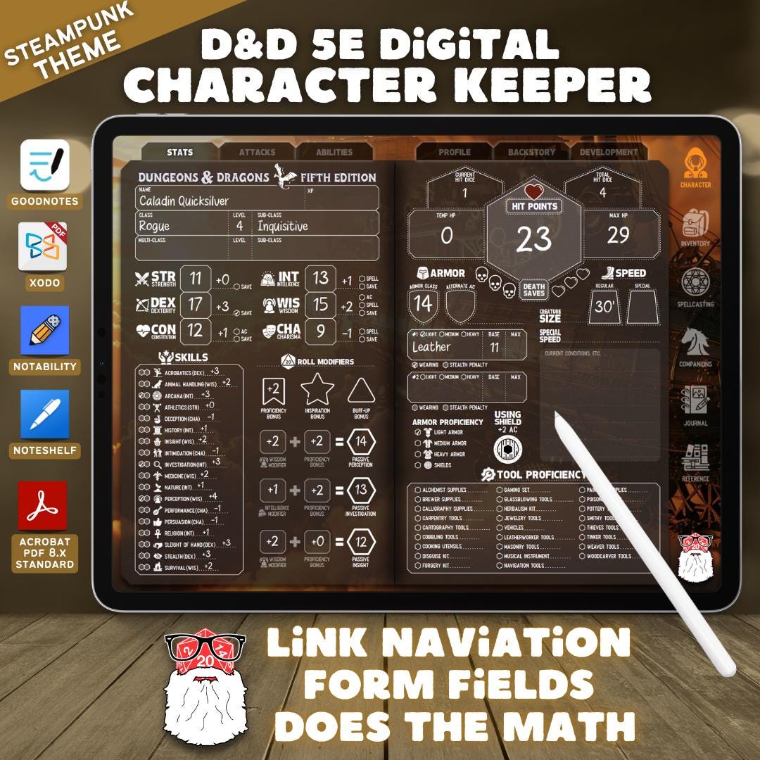Dnd 5e Digital Character Keeper Character Sheet Journal With Spell ...