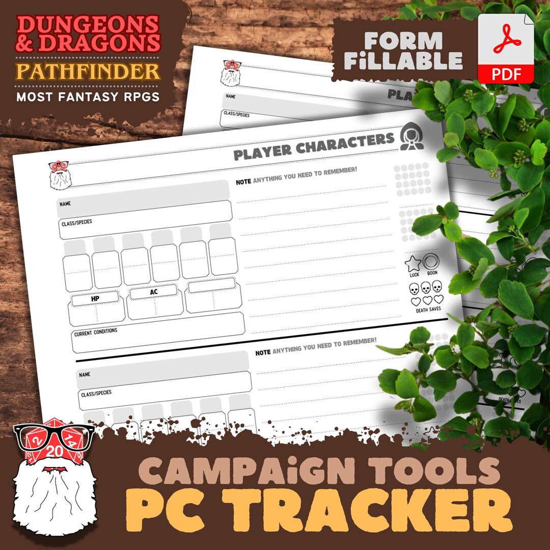 D&D PC Trackers | RPG Organization Planner | Campaign Framework ...