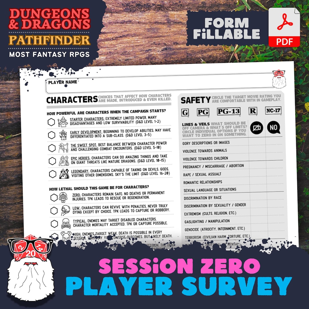 Dnd Player Survey for Session Zero | Fillable PDF | Binder Ready for ...