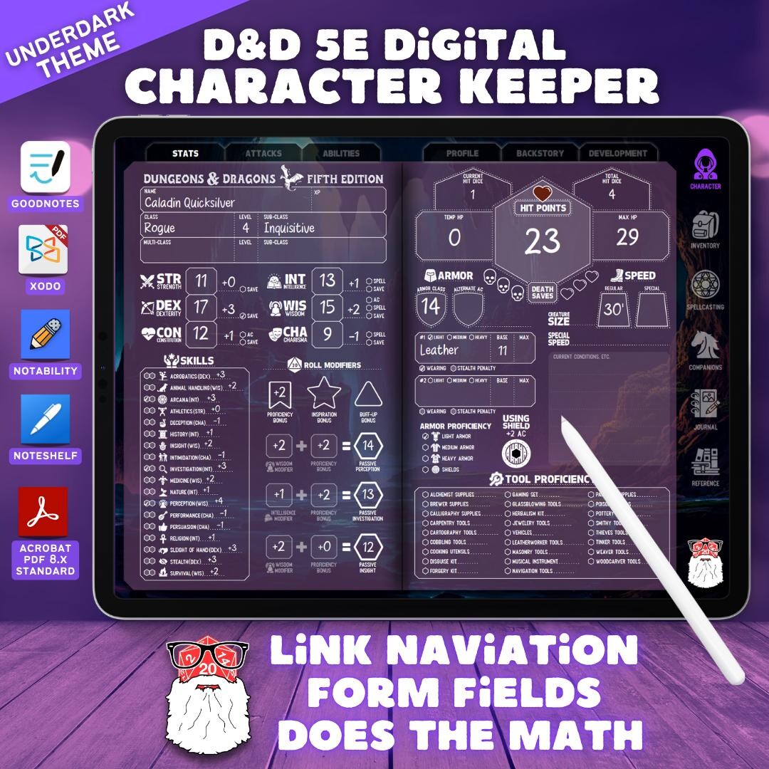 Dnd 5e Digital Character Keeper | Character Sheet Journal Plus Spell ...