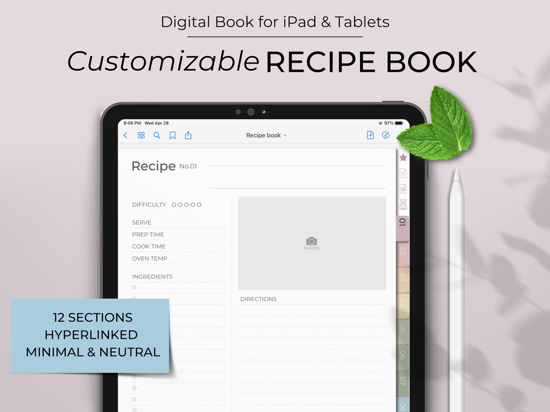 Digital Recipe Book | Goodnotes Recipe Book | Hyperlinked Recipe Book ...