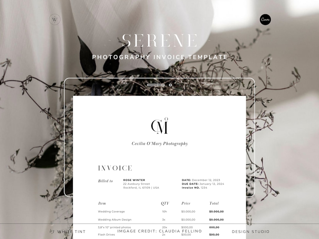 Modern Invoice Template for Wedding Photographers, Minimal Printable ...