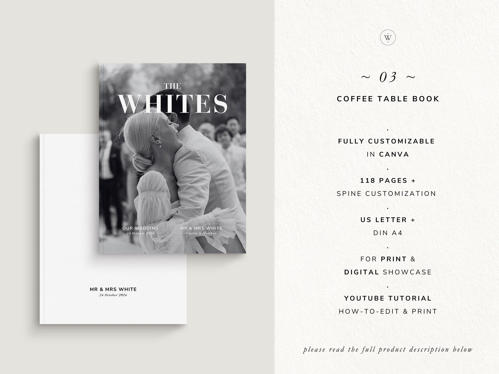 Printable Wedding Coffee Table Book Template Editable in Canva, Modern ...