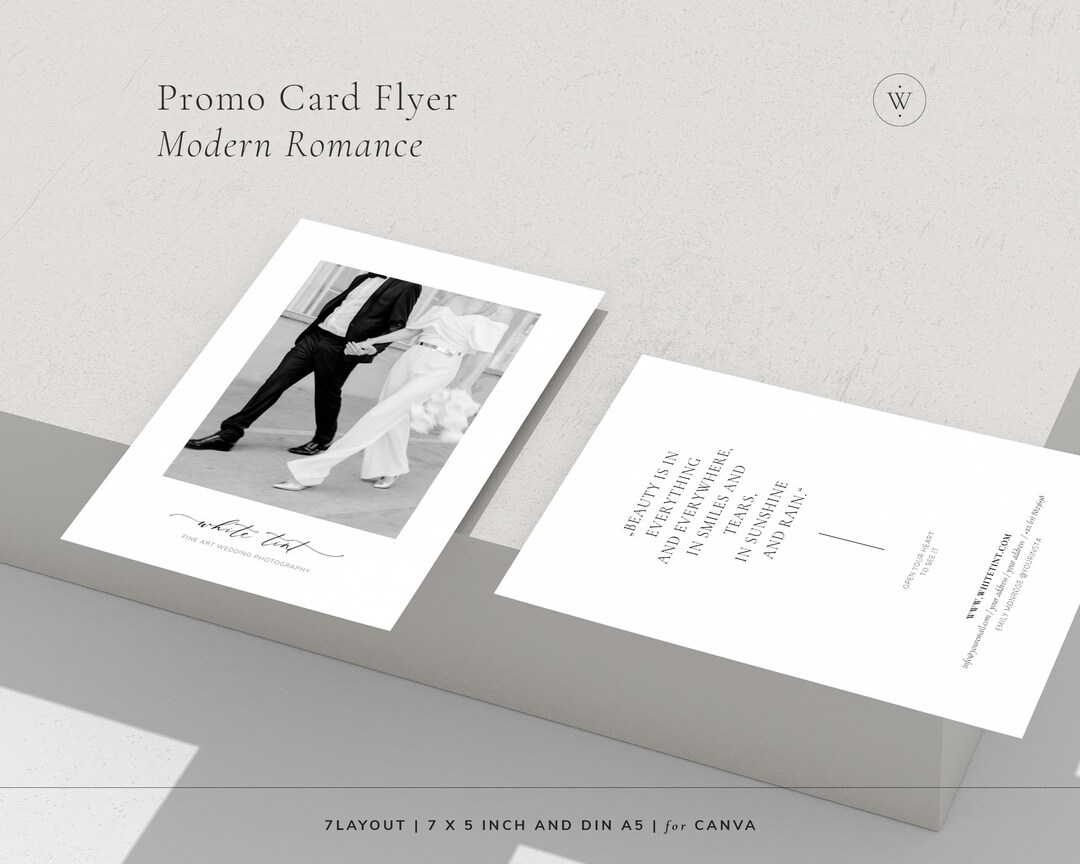 Modern Photography Promotion Card Template for Canva, Minimal Wedding ...