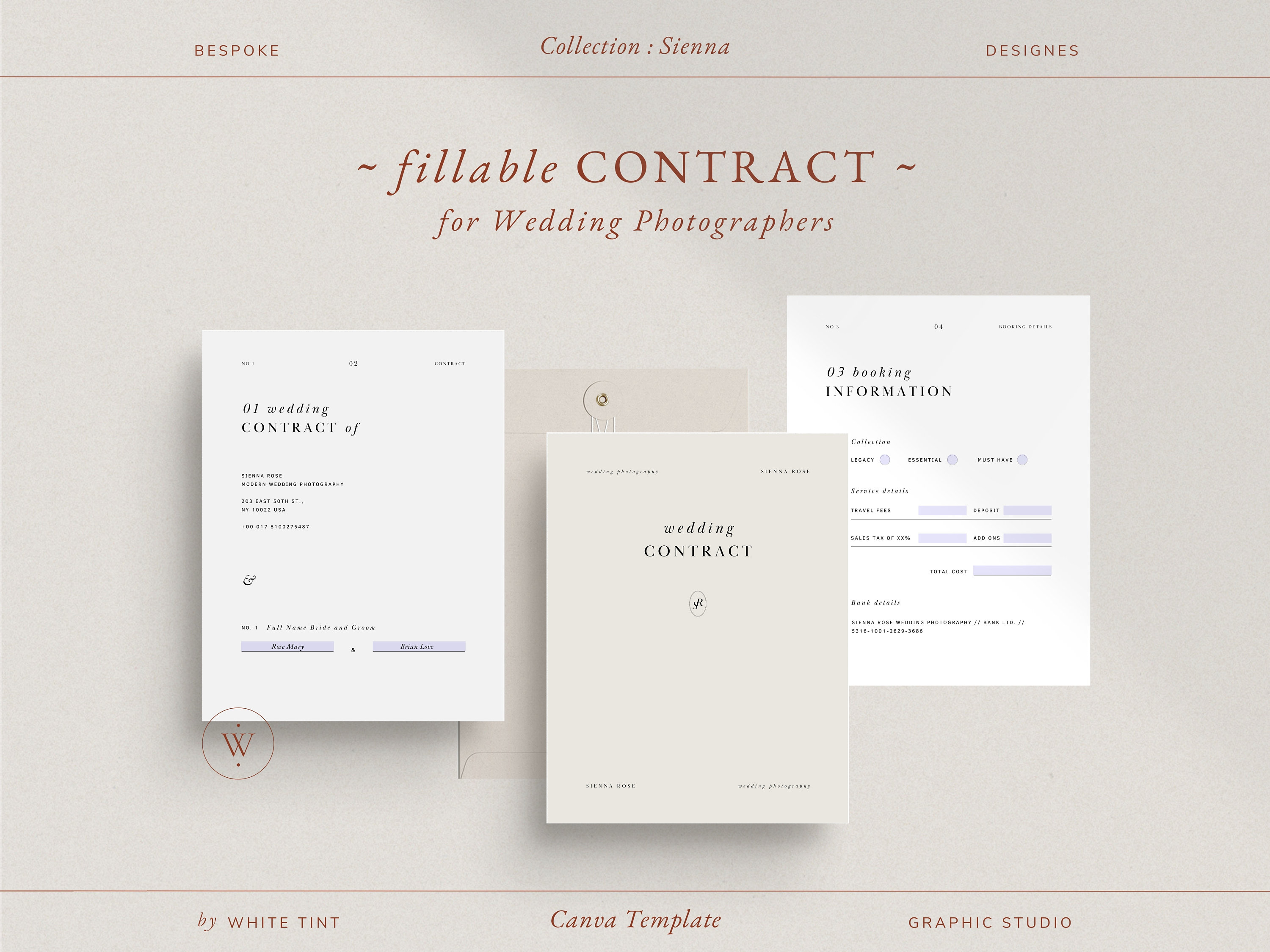 Fillable Photography Client Contract, Minimal Business Booking ...