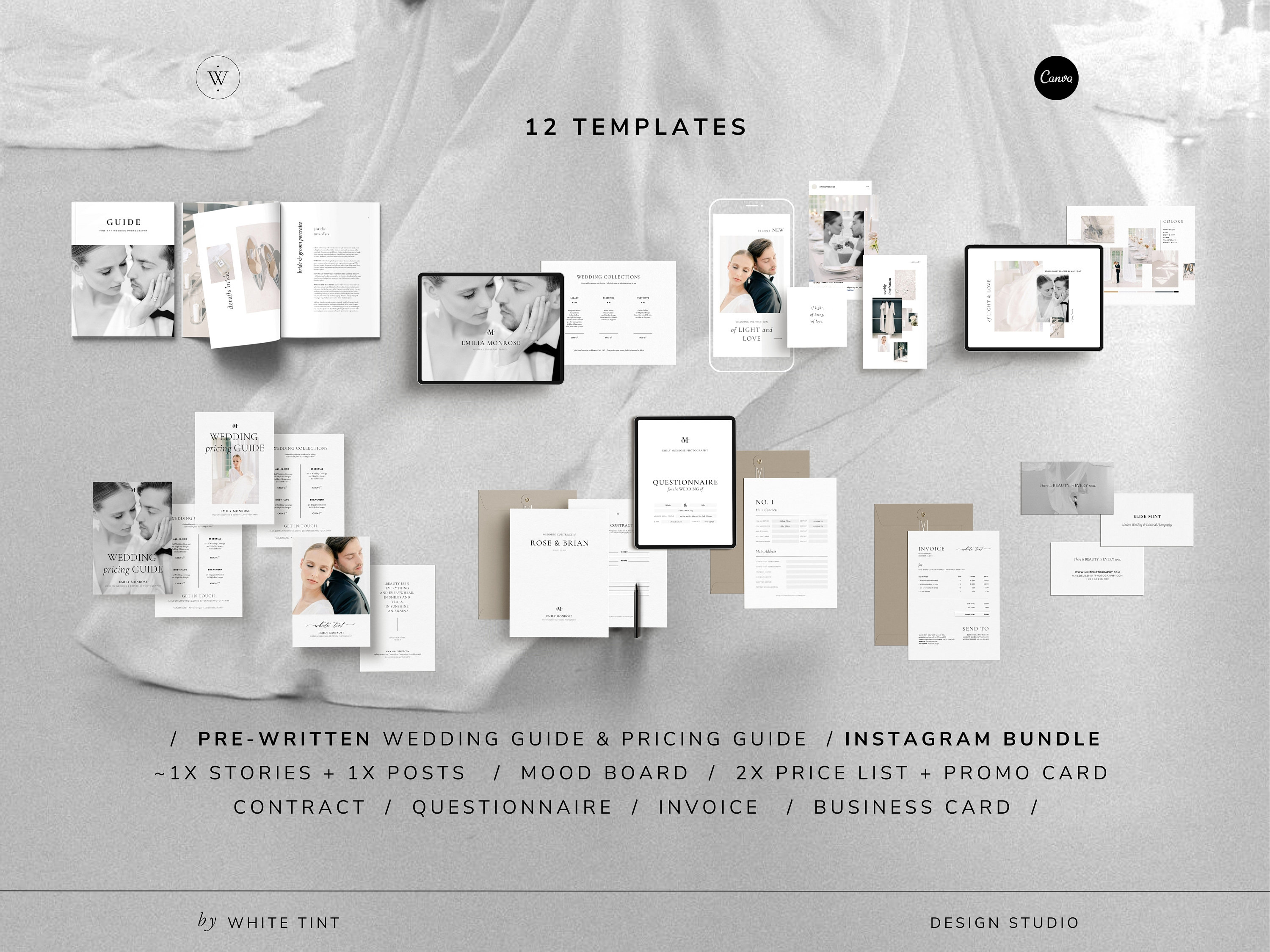 Modern Wedding Photography Bundle, Canva Templates for Photographers ...