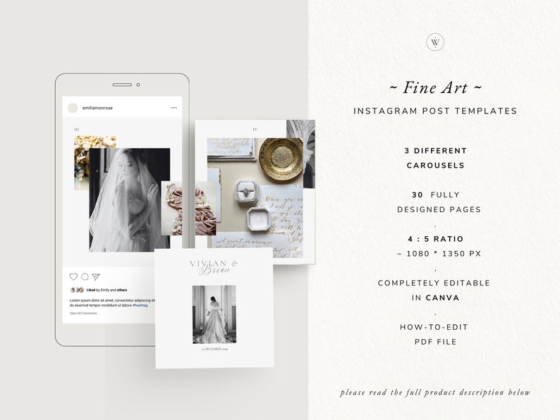 Elegant Carousel Instagram Post Templates for Wedding Photographers ...