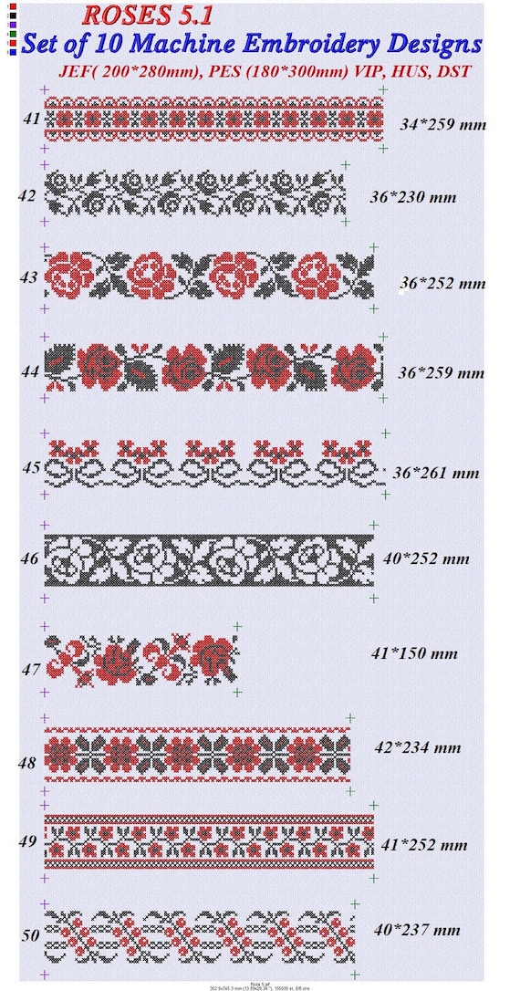 ROSES 5 Cross Stitch Border With Roses. Folk Cross Stitch - Etsy