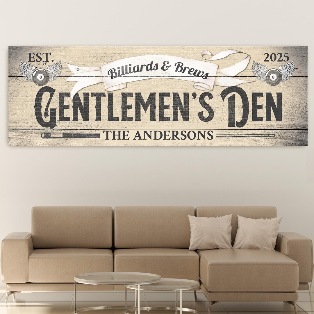 Gentlemen’s Den Wall Art | Billiards and Brews Rustic Bar Sign | Man ...