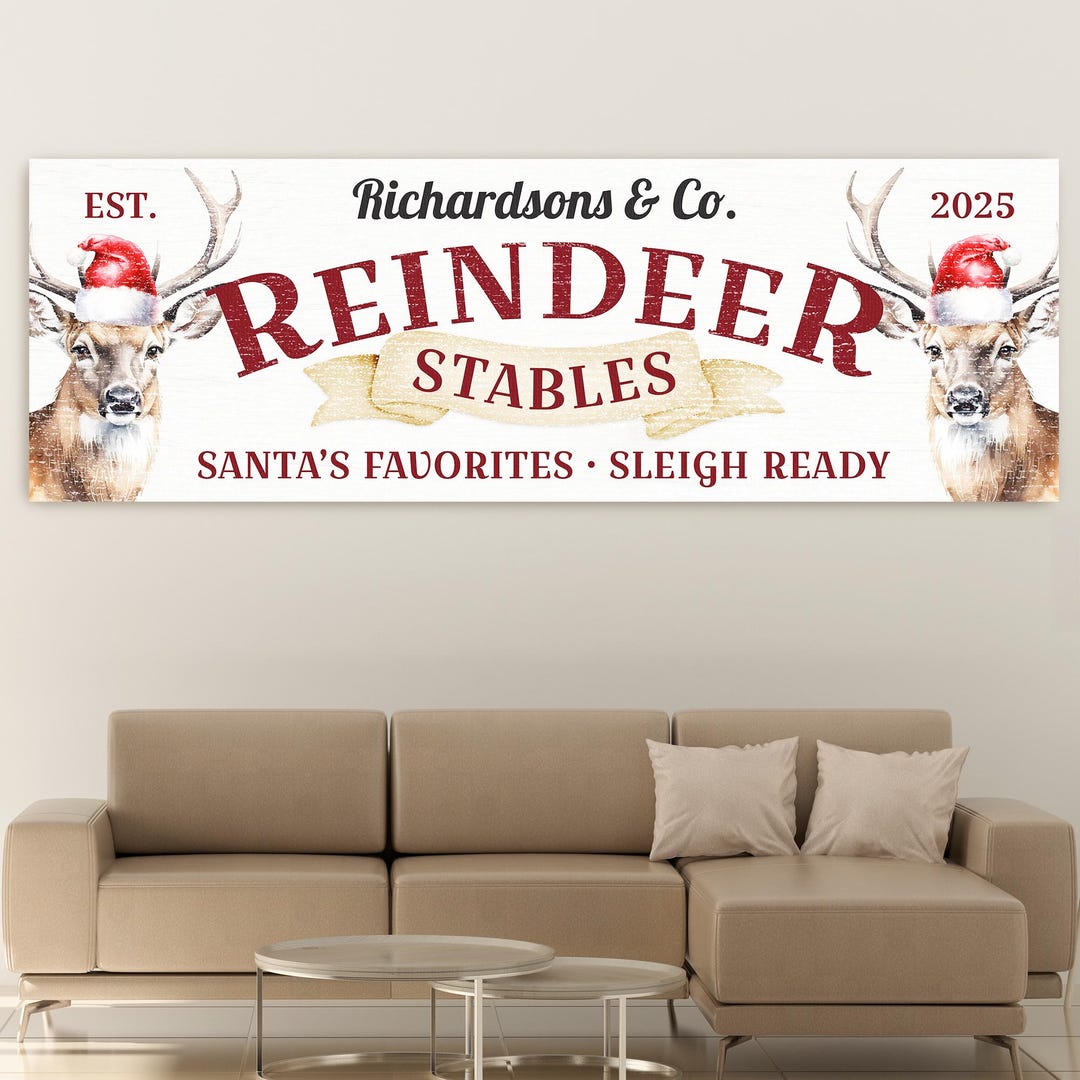 Reindeer Stables Christmas Canvas - Vintage Sleigh Ready Wall Art ...