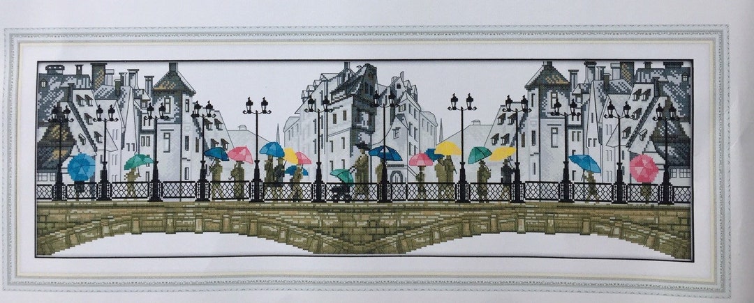 Cross Stitch Kit Umbrellas on a Bridge - Etsy