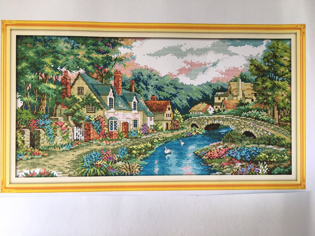 Cross Stitch Kit Countryside Village and River - Etsy