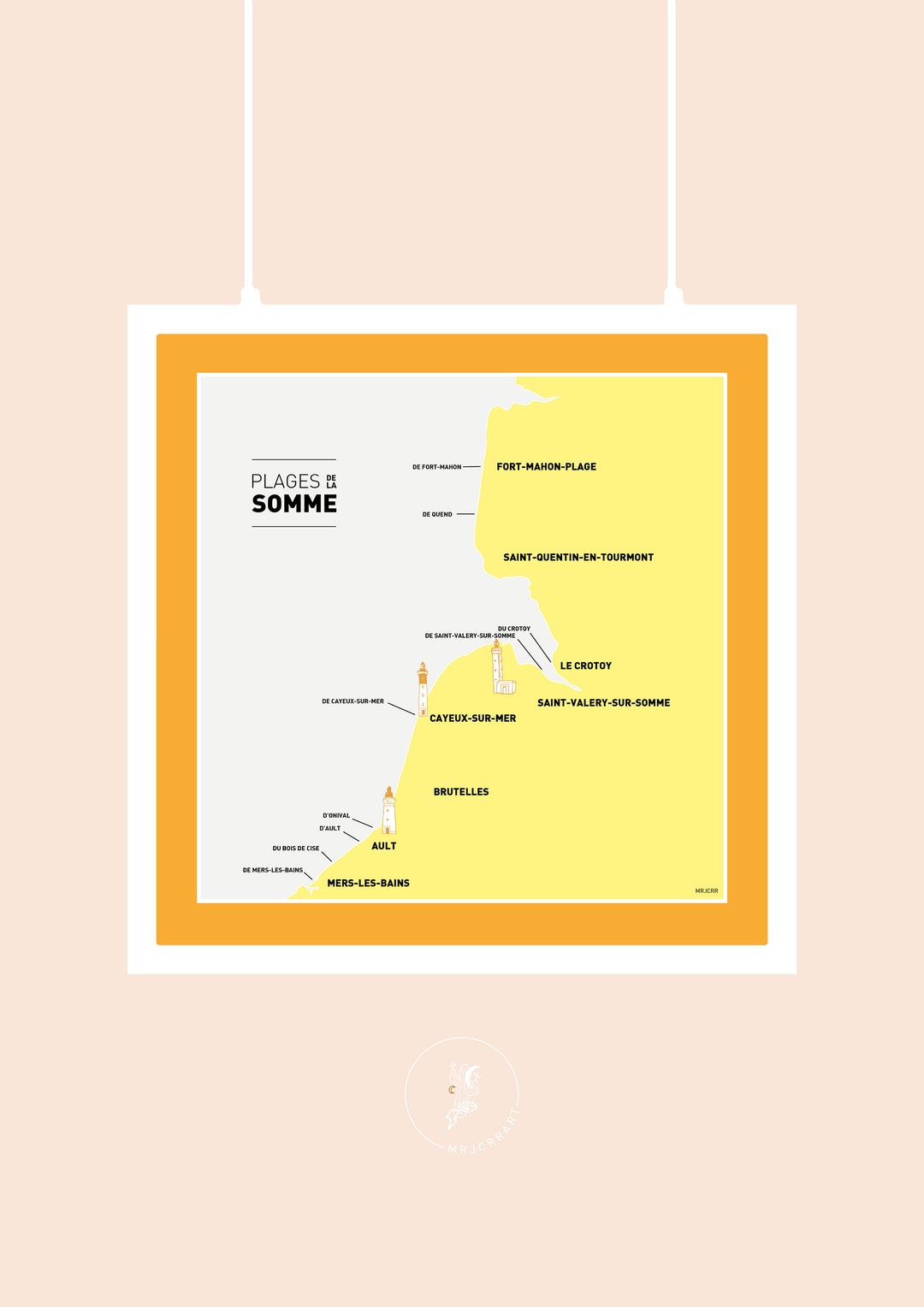 Poster Map of the Beaches of the Somme , Illustration Square Poster for ...