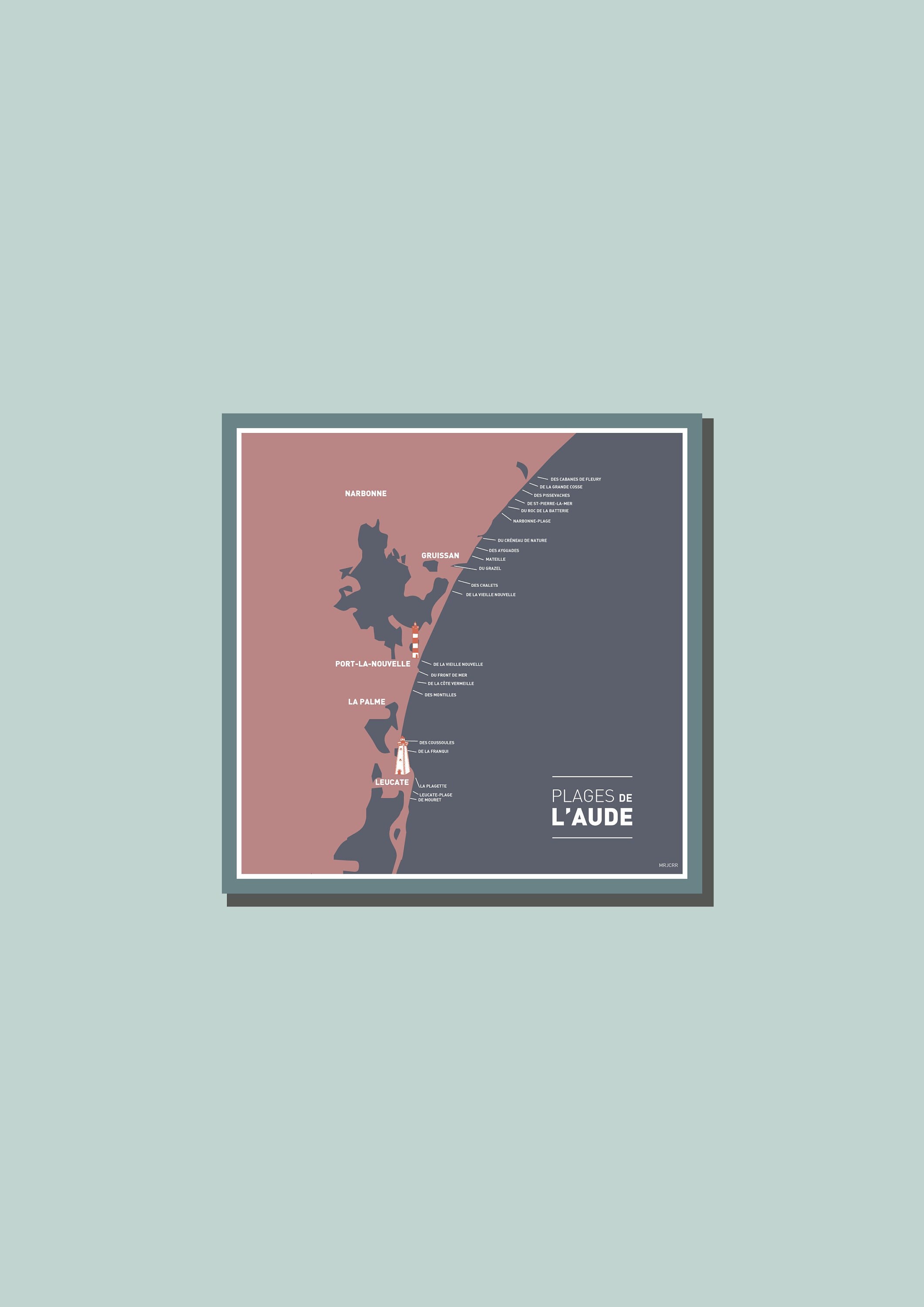 Poster Map of the Beaches of the Aude, Illustration Square Poster for ...