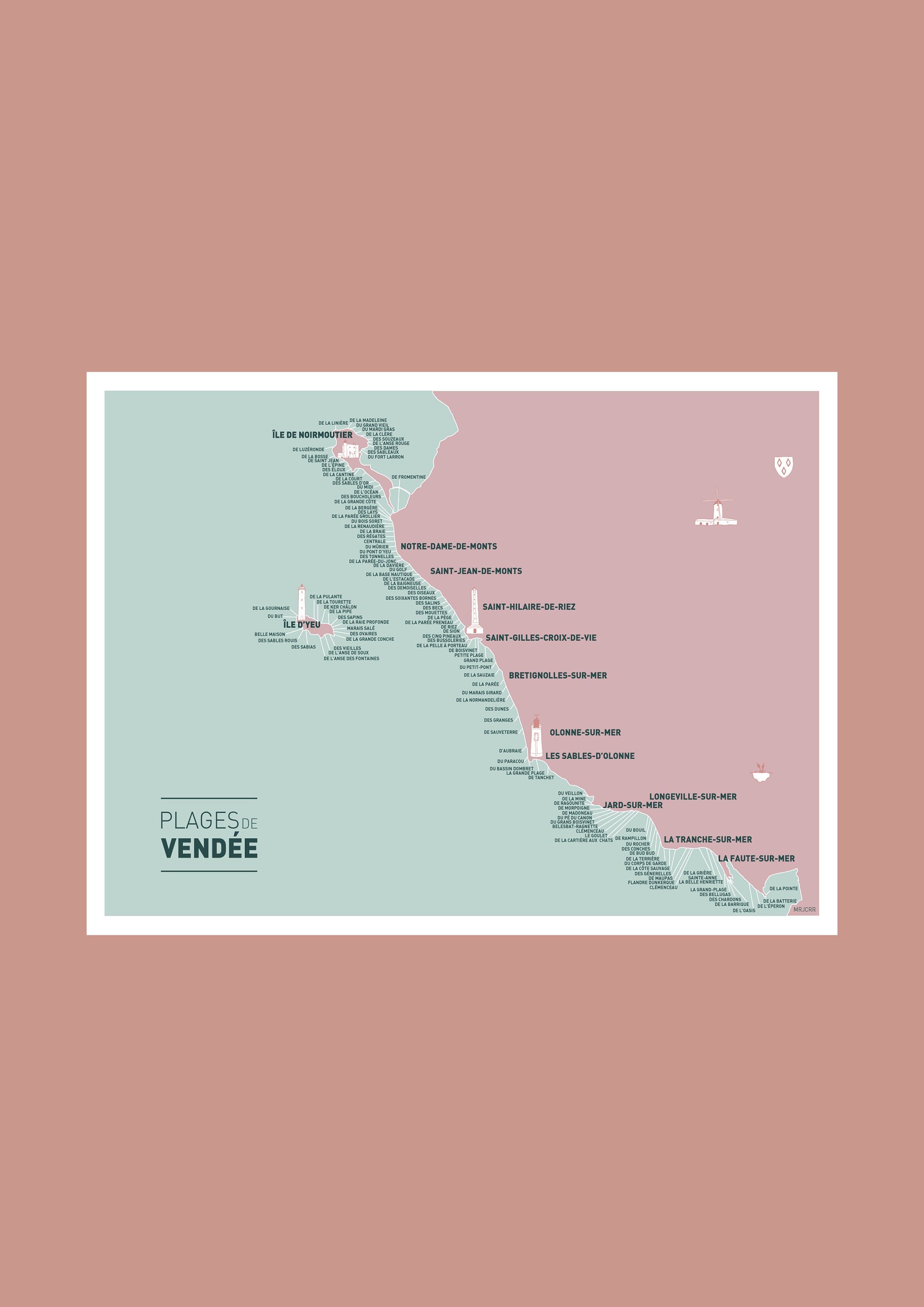 Poster Map of the Beaches of Vendée Illustration Poster A3 - Etsy UK