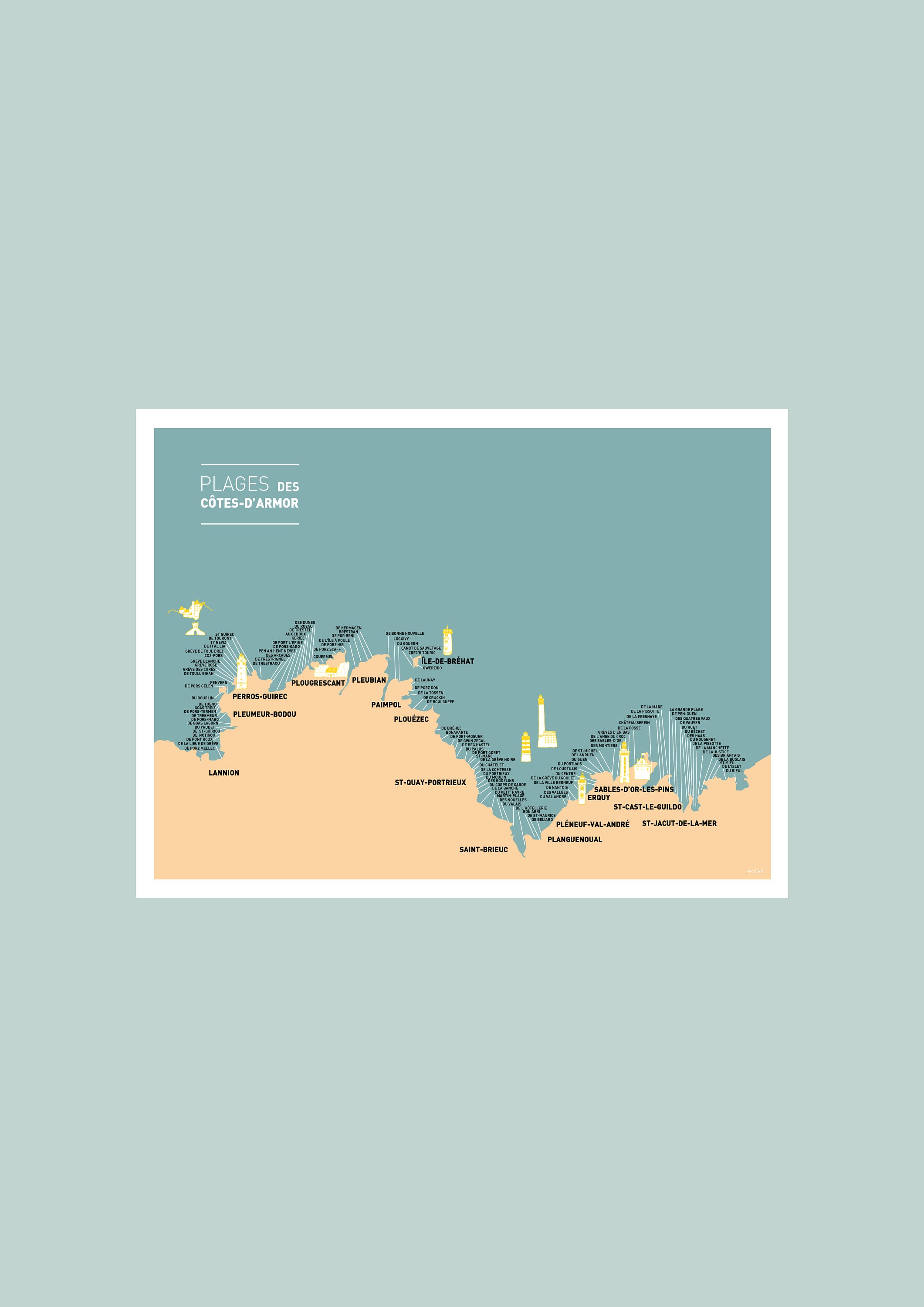 Poster Map of the Côtes Beaches - D’armor, Illustration Poster for Wall ...