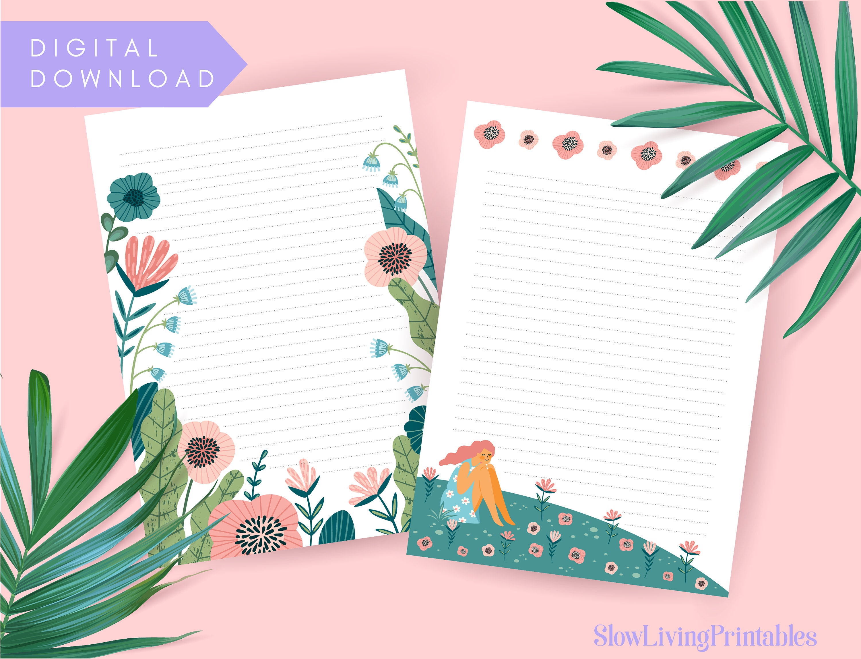 Flower Field Writing Paper Printable Stationery paper letter | Etsy