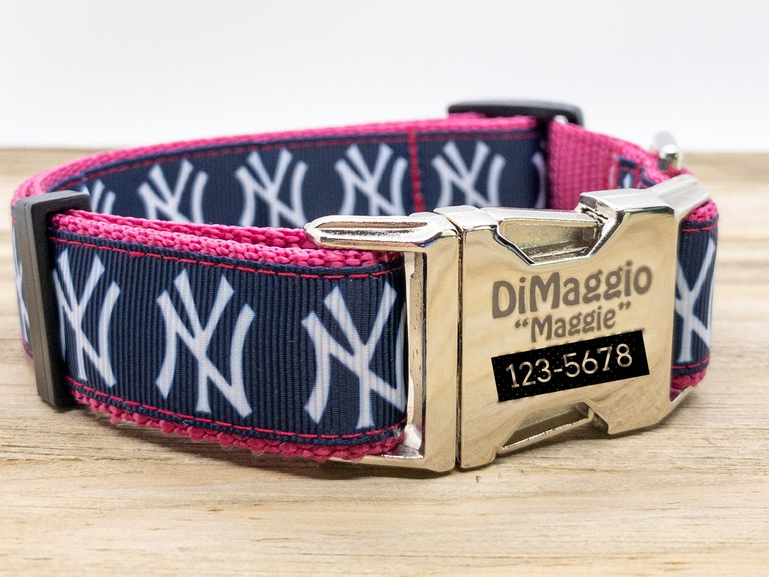 Personalized Midnight Navy Blue and Pink NY Yankees Dog Collar - Laser ...