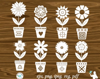 Flowers in Pot Svg | Etsy