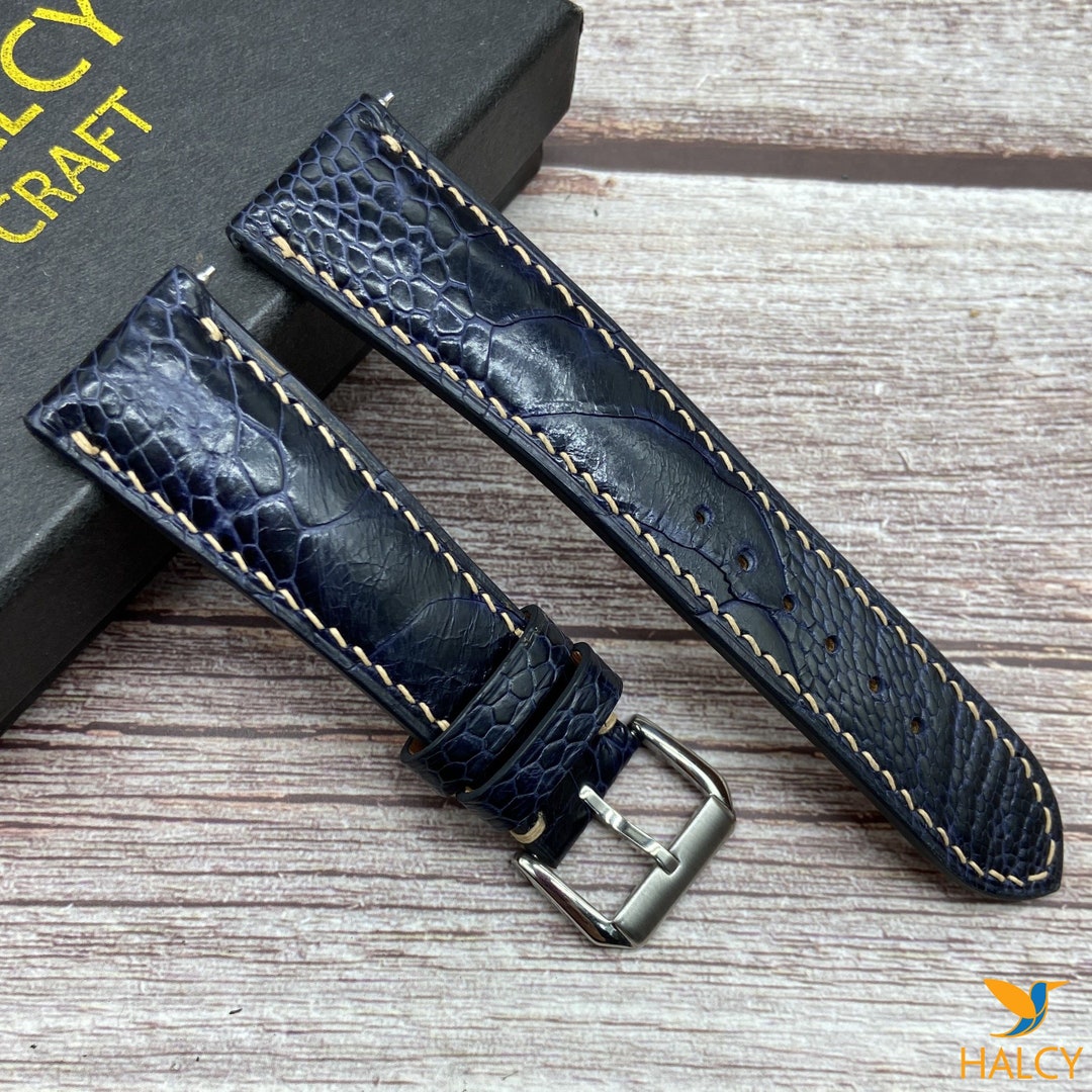 Blue Ostrich Leg Leather Watch Strap, Choice of Width, Choice Color ...