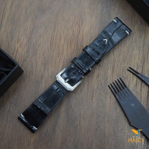 Black Alligator Leather Watch Strap, Choice of Width, Choice Color ...
