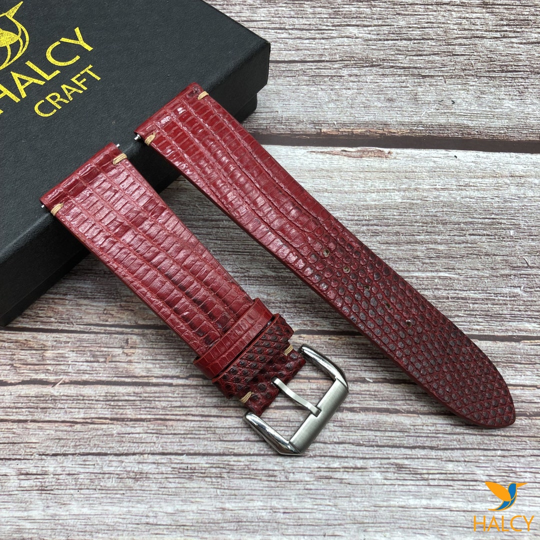 Red Java Lizard Skin Watch Strap, Choice of Width, Choice Color Buckle ...