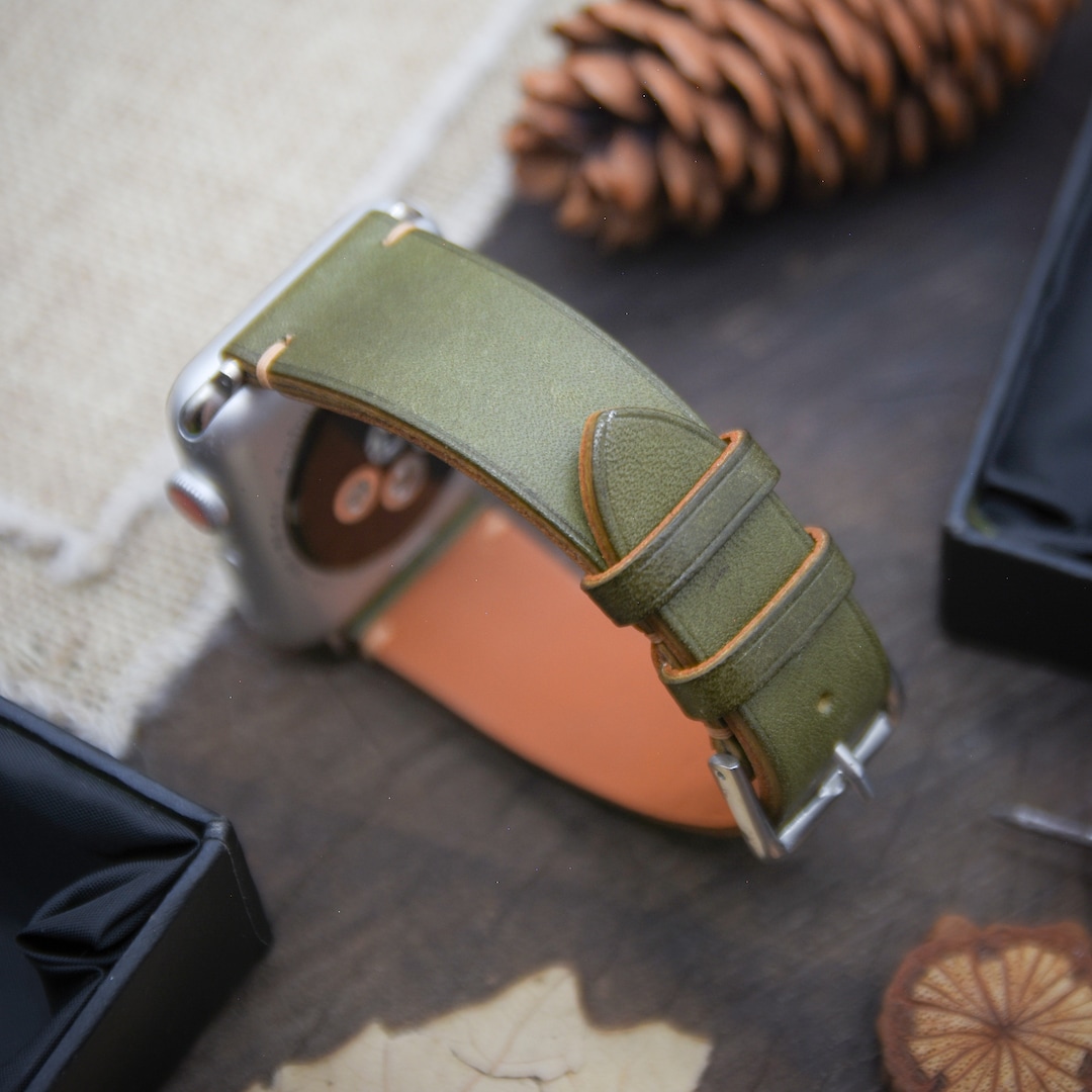 Handmade Olive Pueblo Leather Apple Watch Band With Steel Buckle - Etsy