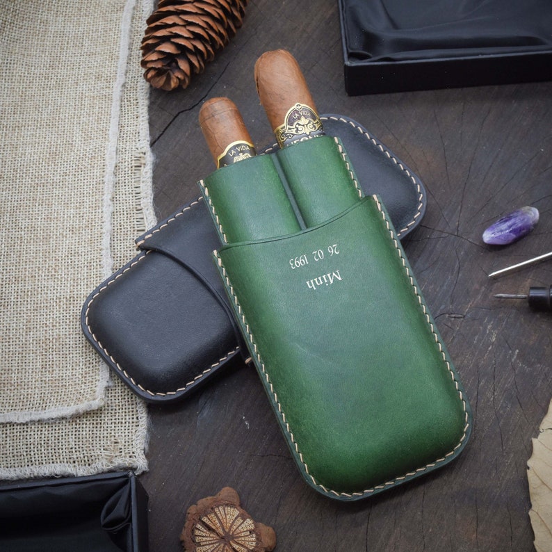 Personalized Leather Double Cigar Case, Luxury Cigar Case, Custom Cigar ...