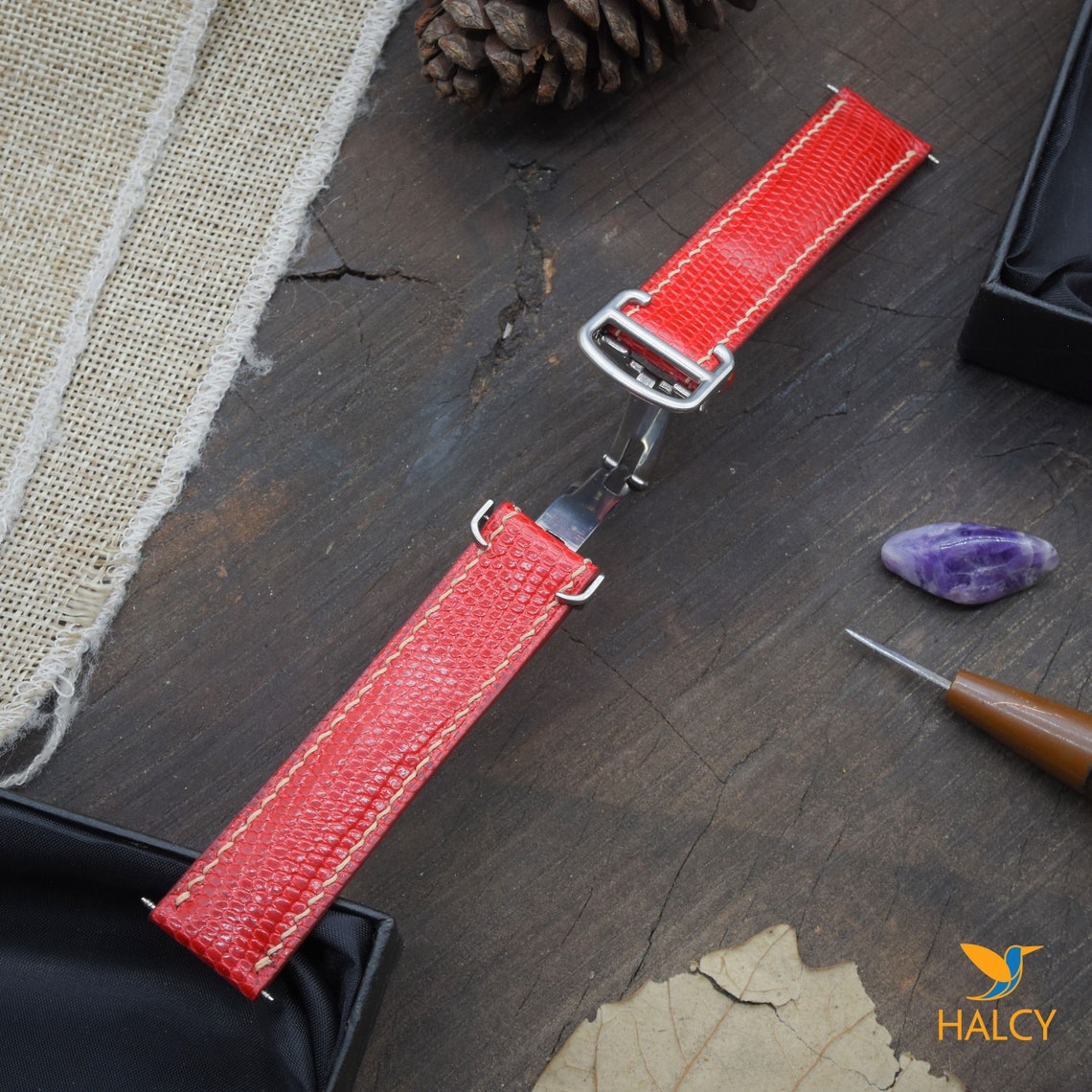 Red Java Lizard Skin Watch Strap Used With Deployment Clasp - Etsy