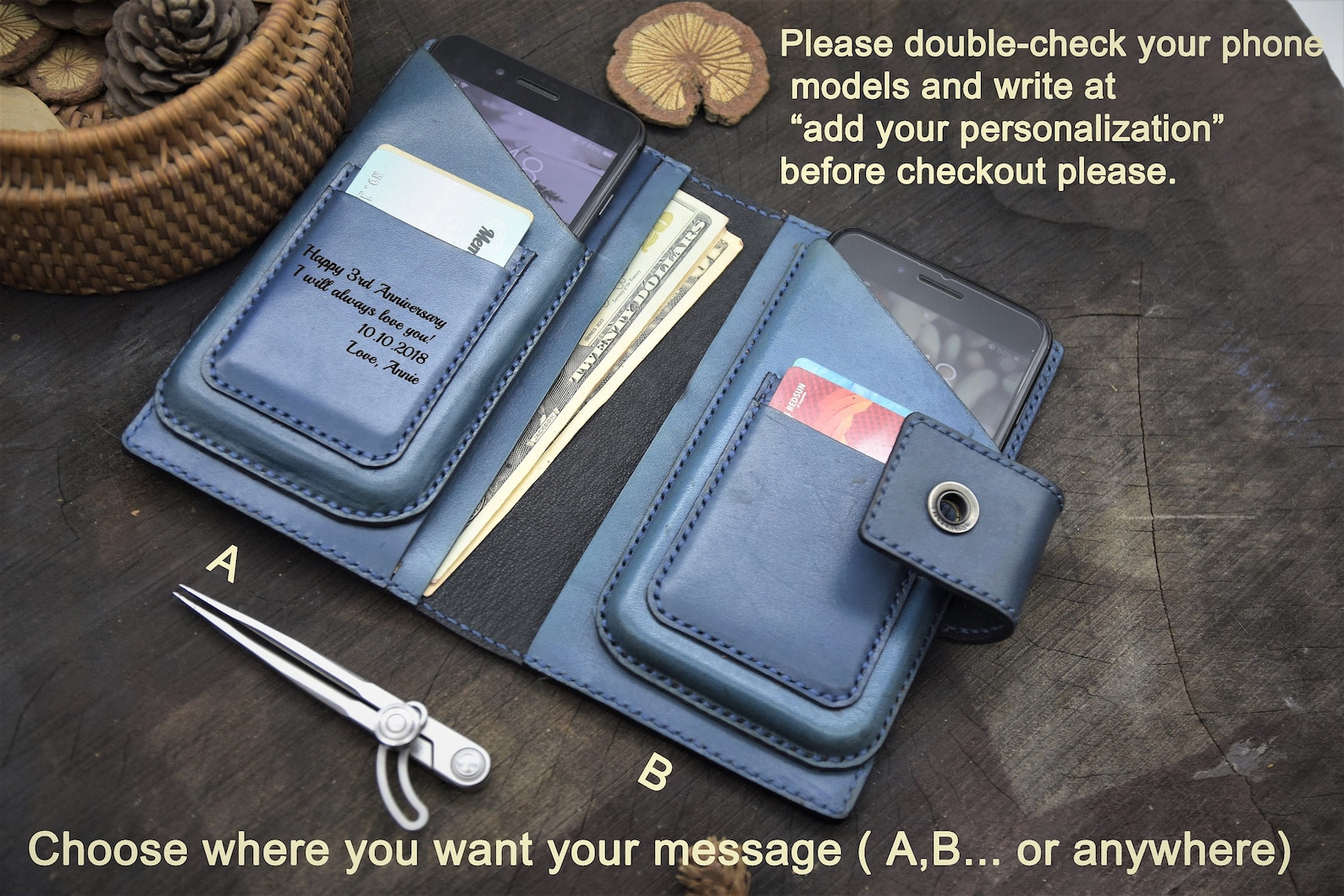 Leather Dual Phone Case, Leather Double Phone Case, Case Holds Two ...