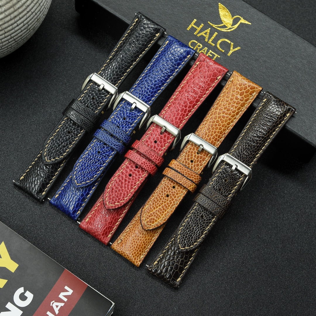 Ostrich Leg Leather Watch Strap, Choice of Width, Choice Color Buckle ...