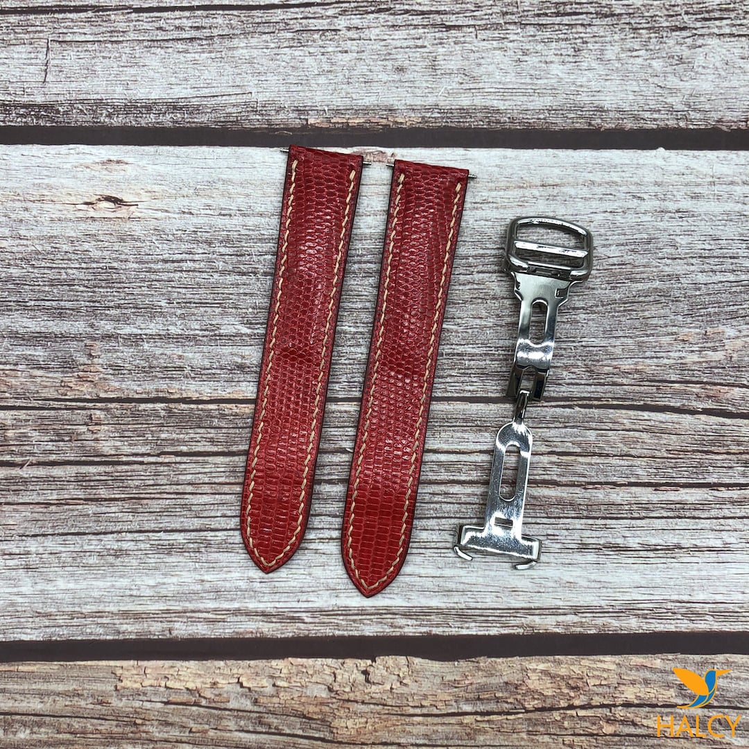 Red Java Lizard Skin Watch Strap, Used With Deployment Clasp, With ...