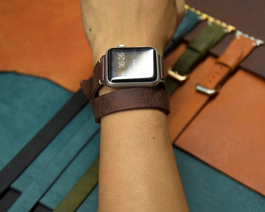 Leather Smart Watch Band Series Ultra, SE, 9, 8, 7, 6, 5, 4, 3, Double ...