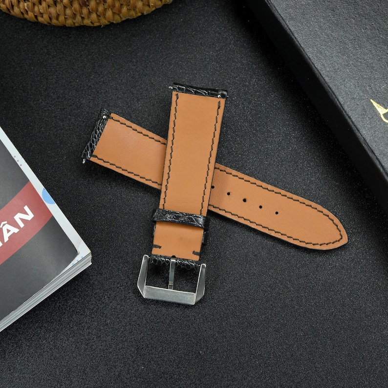 Black Ostrich Leg Leather Watch Band | Handmade Exotic Strap | Quick ...