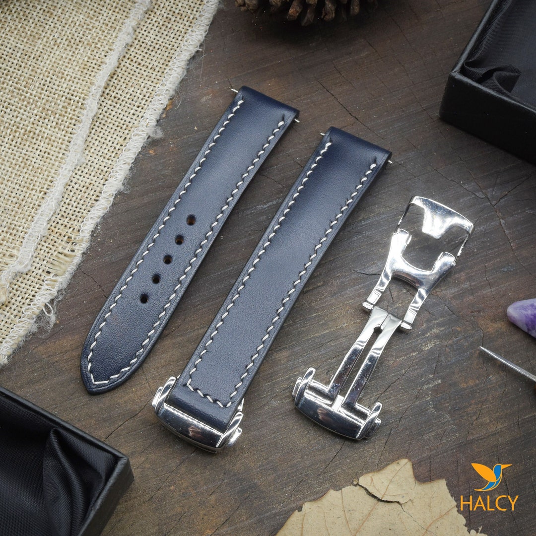 Blue Leather Watch Strap Choice of Width With Foldover - Etsy